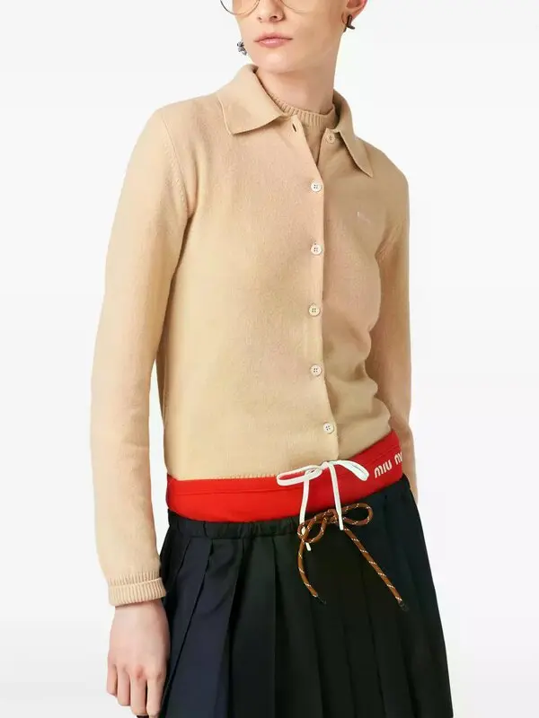 Miu Miu Intarsia-knit Logo Cardigan - Neutrals