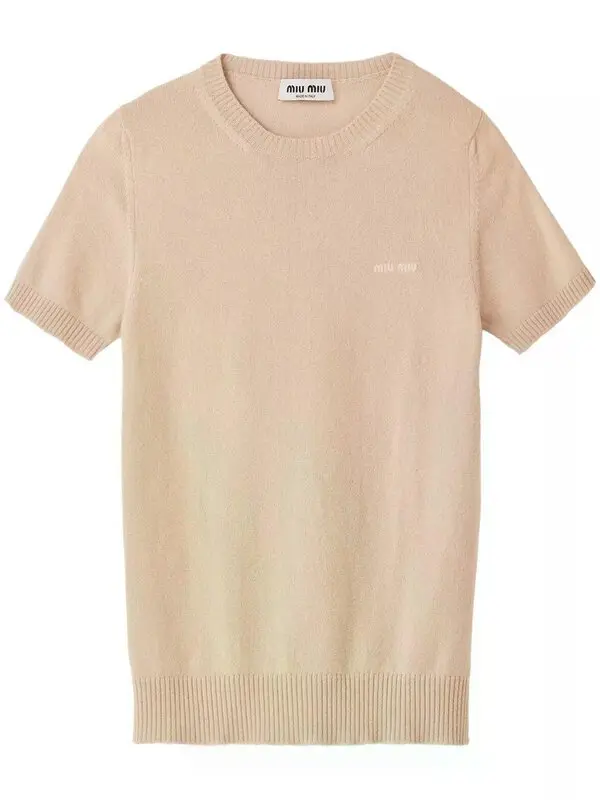 Miu Miu Logo-intarsia Cashmere Top - Neutrals