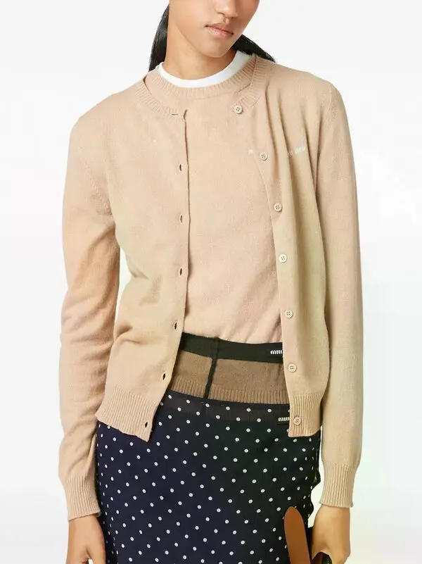 Miu Miu Logo-intarsia Cashmere Top - Neutrals