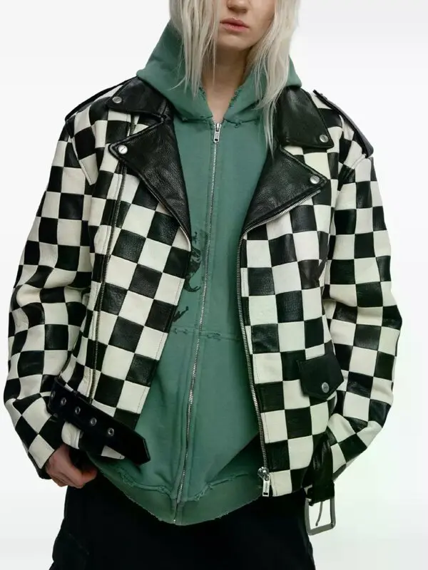 MAINLESS Check-pattern Biker Jacket