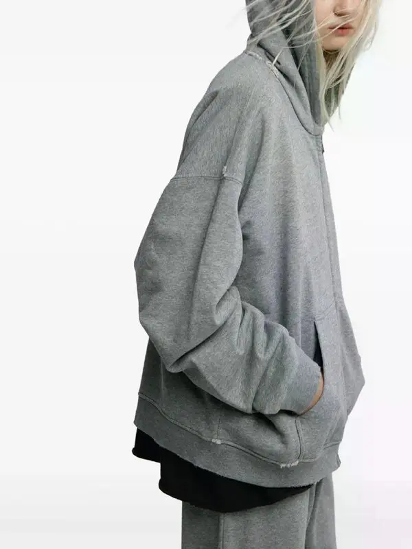 MAINLESS Zip-up Hoodie With Distressed Finish - Grey