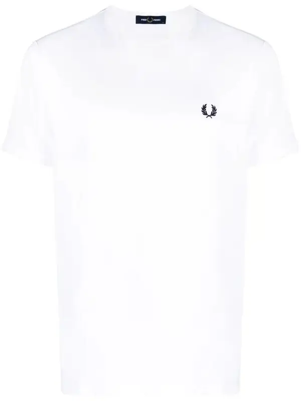 Fred Perry Ringer Wreath-embroidered T-shirt - White