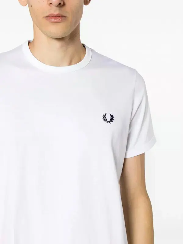 Fred Perry Ringer Wreath-embroidered T-shirt - White