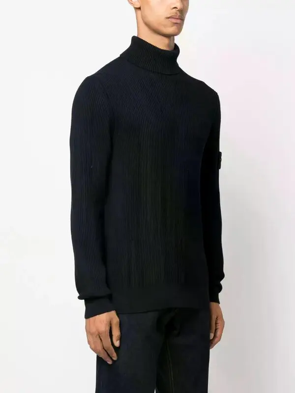 Stone Island Compass-patch Roll-neck Jumper - Blue
