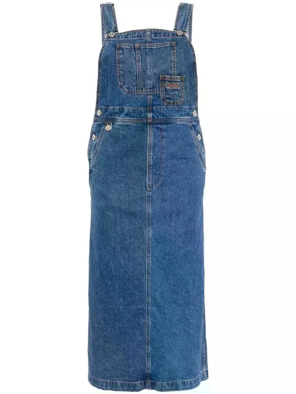 CHOCOOLATE Logo-embroidered Cotton Dungaree Dress - Blue