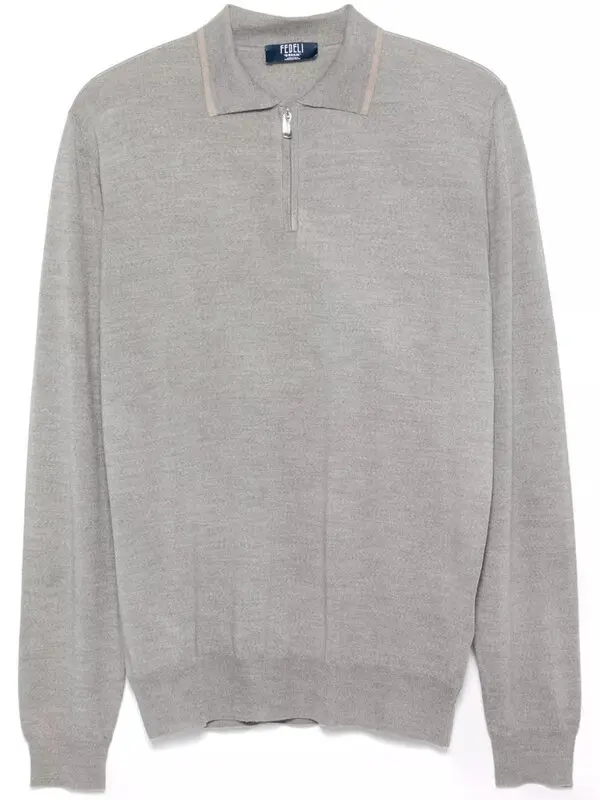 Fedeli Fine-knit Polo Shirt - Grey