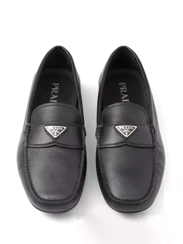 Prada Leather Loafers With Enamelled Triangle Logo