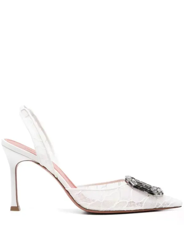 Amina Muaddi 90mm Camelia Slingback Pumps