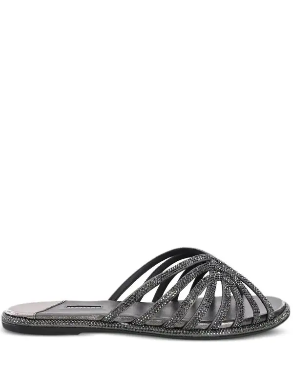 LE SILLA Embrace Sandals Embellished Metallic Leather Sliders - Silver