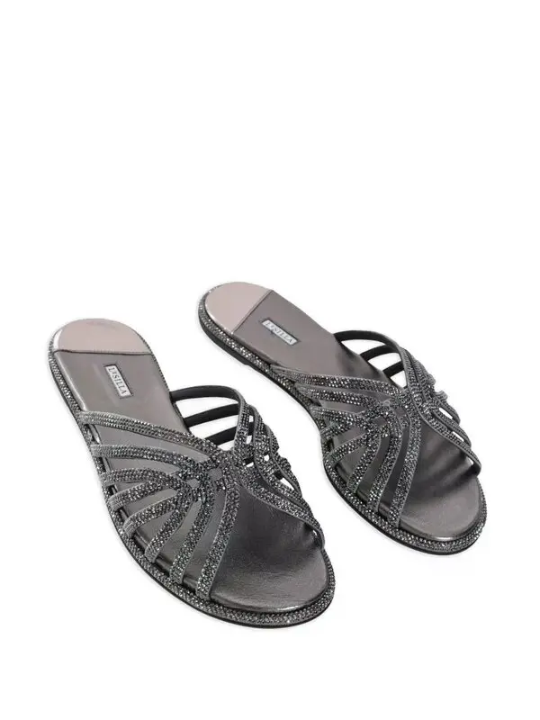 LE SILLA Embrace Sandals Embellished Metallic Leather Sliders - Silver
