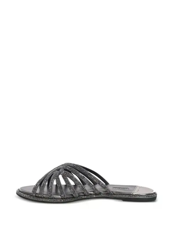 LE SILLA Embrace Sandals Embellished Metallic Leather Sliders - Silver