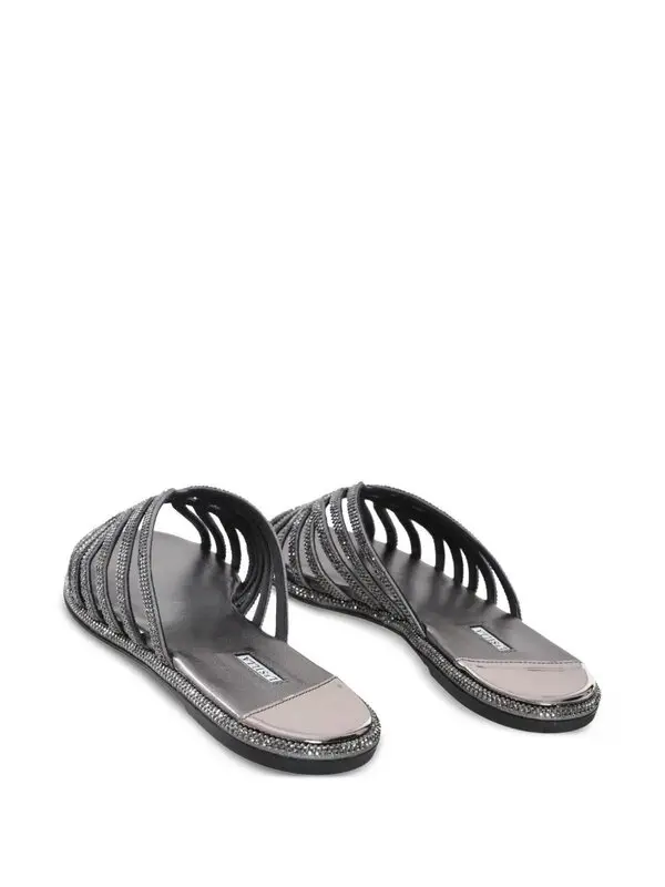LE SILLA Embrace Sandals Embellished Metallic Leather Sliders - Silver