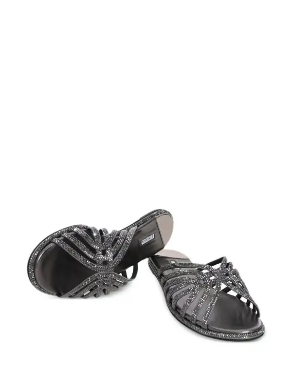 LE SILLA Embrace Sandals Embellished Metallic Leather Sliders - Silver