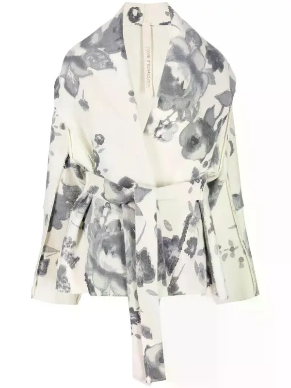 FORME D'EXPRESSION Floral-print Belted Short Coat