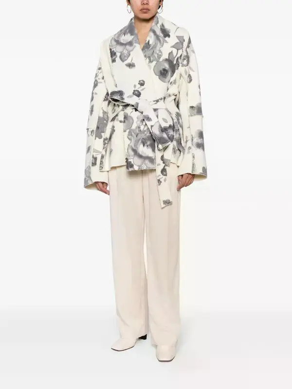 FORME D'EXPRESSION Floral-print Belted Short Coat