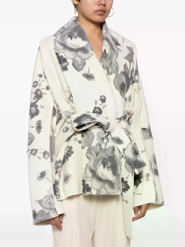 FORME D'EXPRESSION Floral-print Belted Short Coat