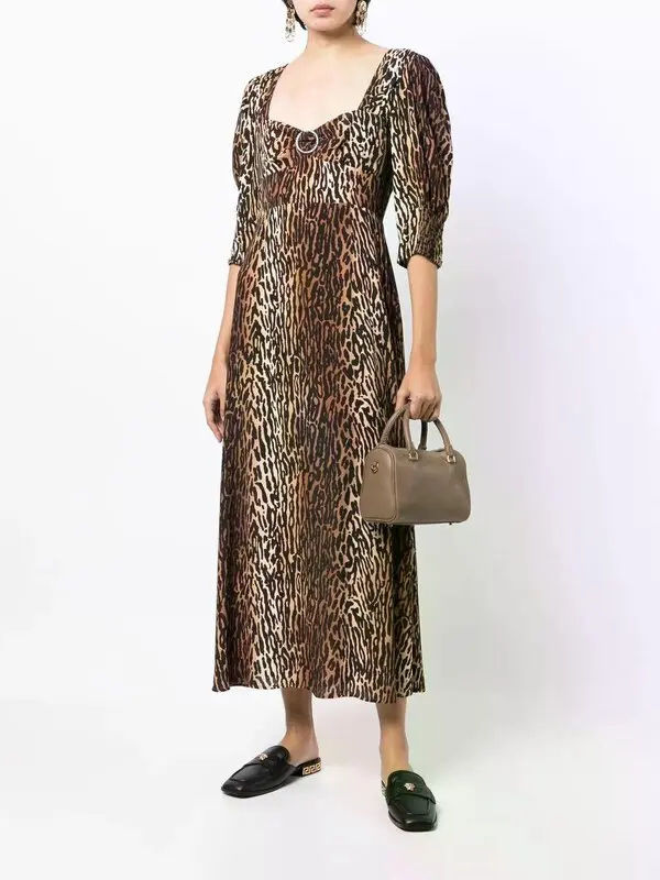 Rixo Leopard-print Midi Dress With Crystal Buckle