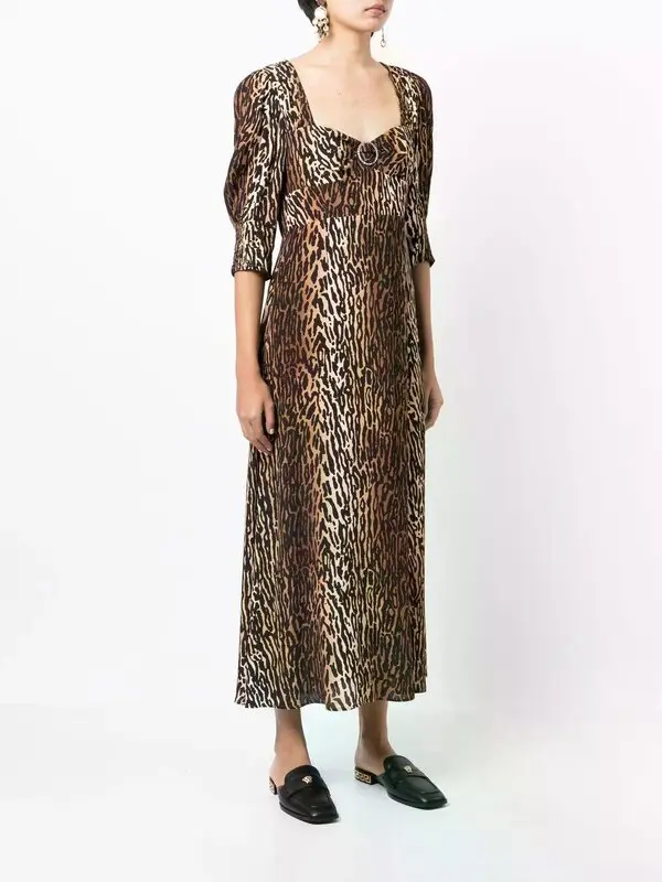 Rixo Leopard-print Midi Dress With Crystal Buckle