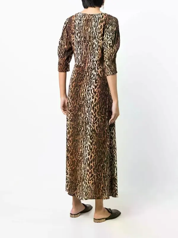 Rixo Leopard-print Midi Dress With Crystal Buckle