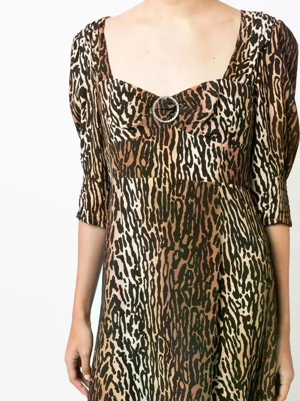 Rixo Leopard-print Midi Dress With Crystal Buckle
