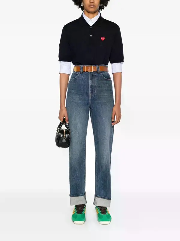 Play Comme Des Garcon Heart-patch Wool Polo Shirt - Blue