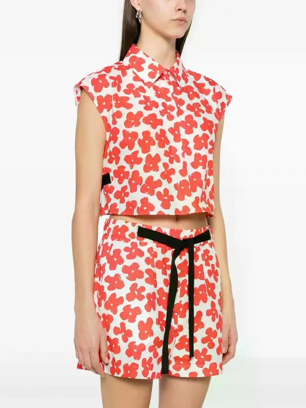 MSGM Sleeveless Floral-print Shirt With Drawstring Waist