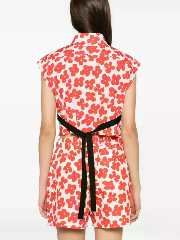 MSGM Sleeveless Floral-print Shirt With Drawstring Waist