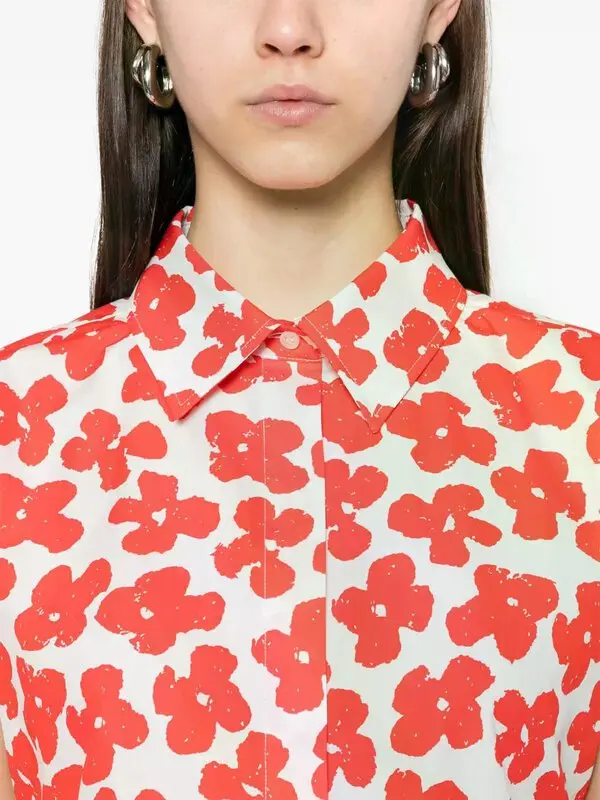 MSGM Sleeveless Floral-print Shirt With Drawstring Waist