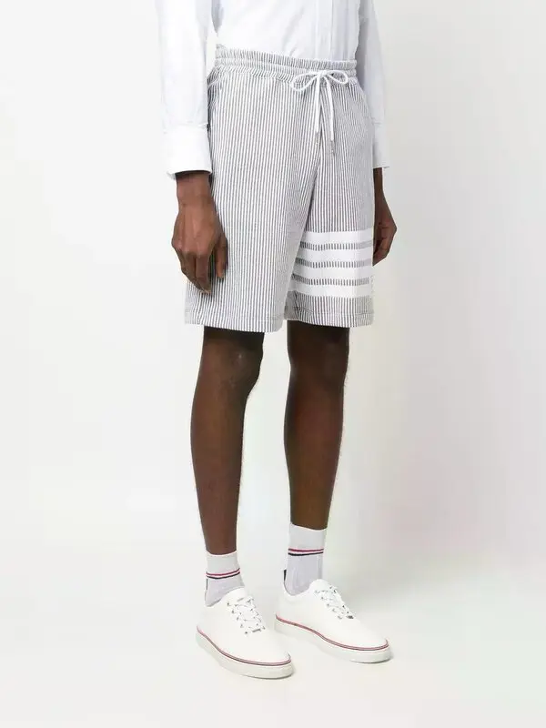 Thom Browne 4-bar Stripe Seersucker Shorts - Grey