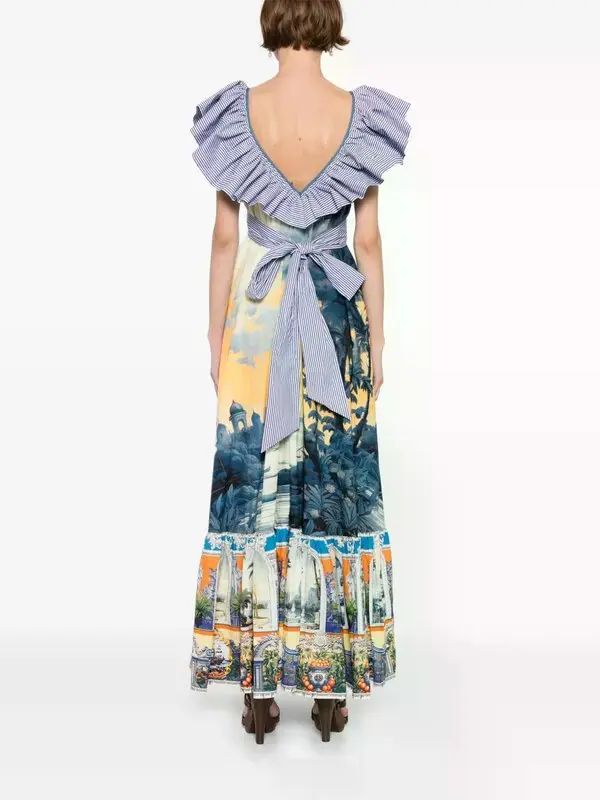 Camilla Frill-neck Dress - Blue
