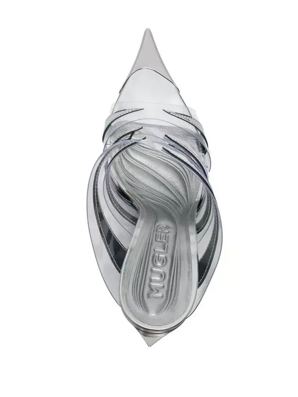 MUGLER 90mm Chrome Leather Fang Sandals
