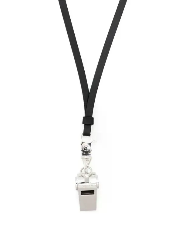 AMBUSH Whistle Leather Necklace - Silver