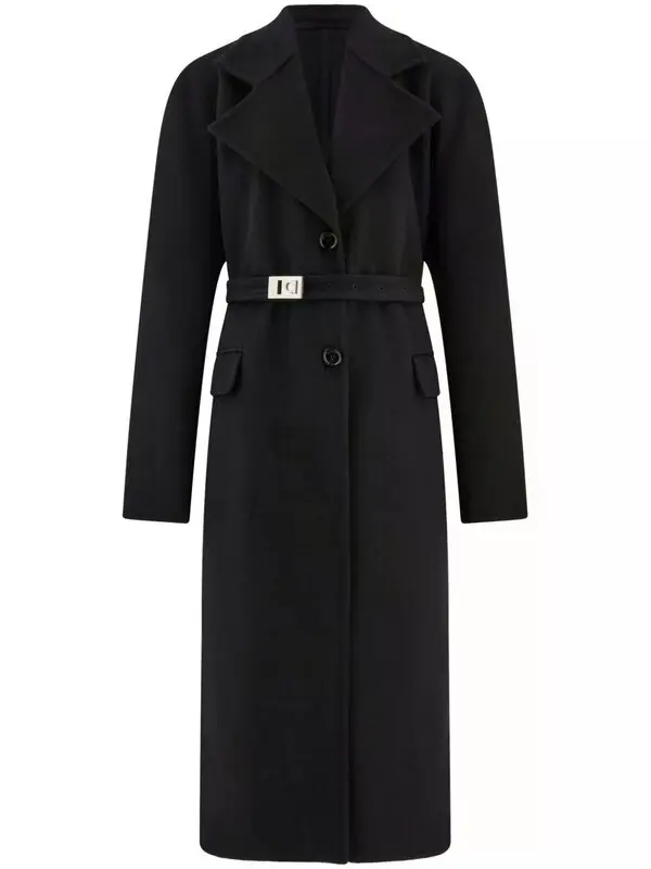 FERRAGAMO Wool-blend Coat With Gancini Buckle Belt - Black