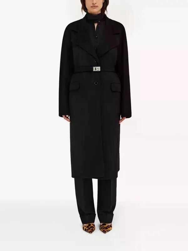FERRAGAMO Wool-blend Coat With Gancini Buckle Belt - Black