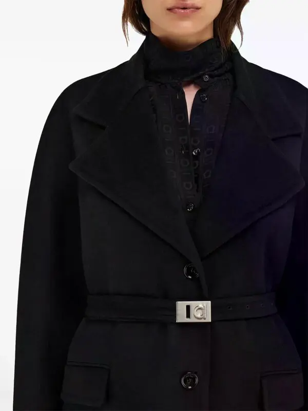 FERRAGAMO Wool-blend Coat With Gancini Buckle Belt - Black