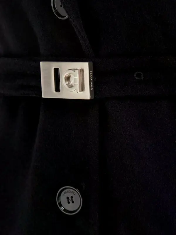 FERRAGAMO Wool-blend Coat With Gancini Buckle Belt - Black