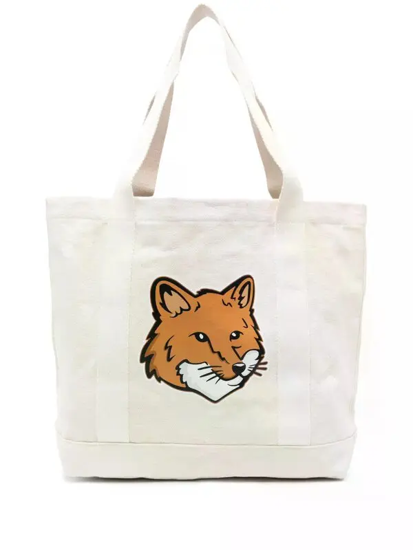 Maison Kitsuné Fox Head Canvas Tote Bag - Neutrals