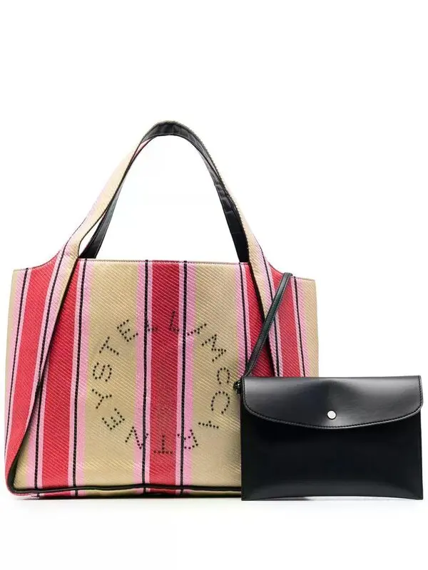 Stella McCartney Striped Logo-print Tote Bag - Neutrals