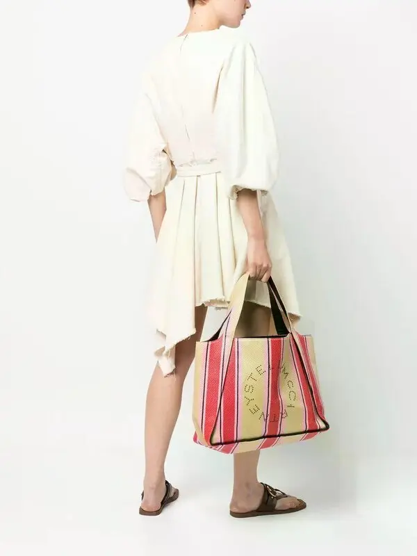 Stella McCartney Striped Logo-print Tote Bag - Neutrals