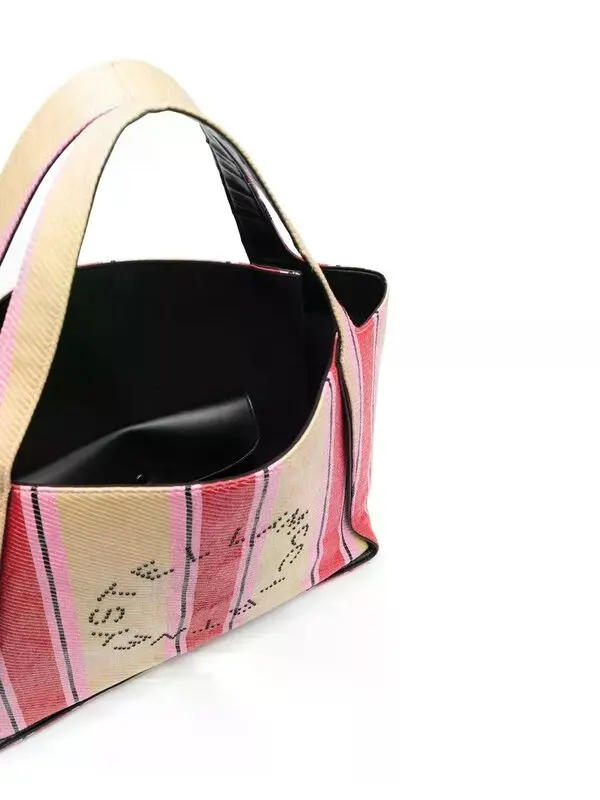 Stella McCartney Striped Logo-print Tote Bag - Neutrals