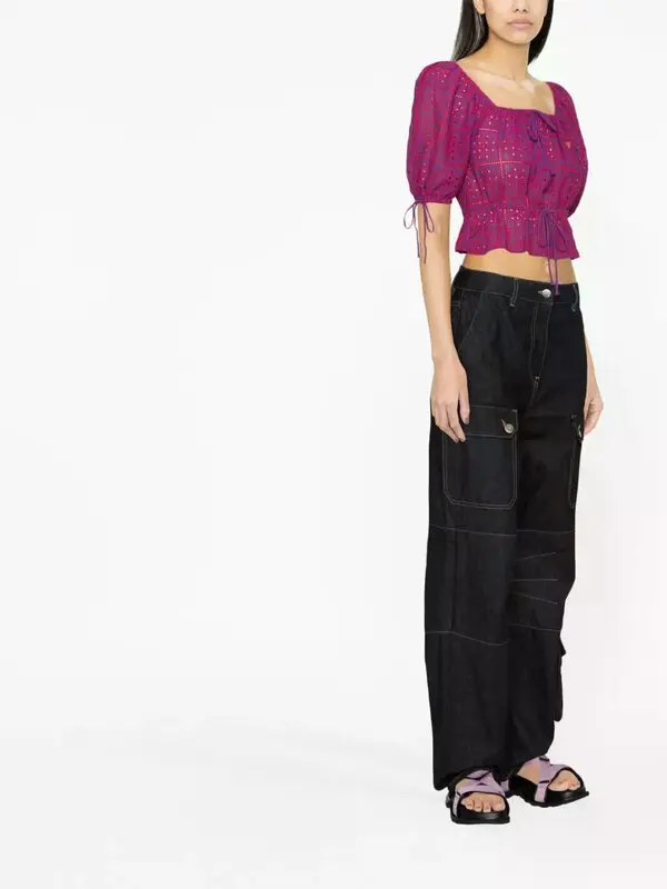 GANNI Broderie Anglaise Puff Sleeve Crop Top
