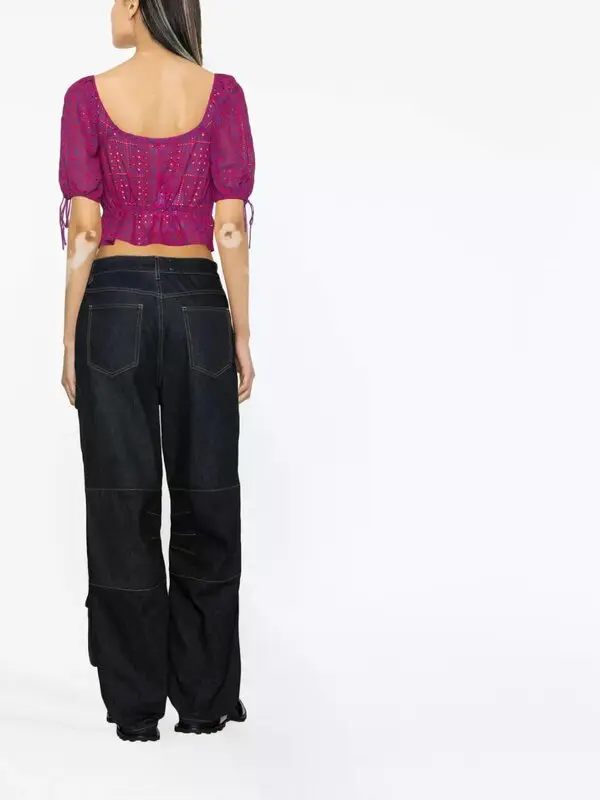 GANNI Broderie Anglaise Puff Sleeve Crop Top