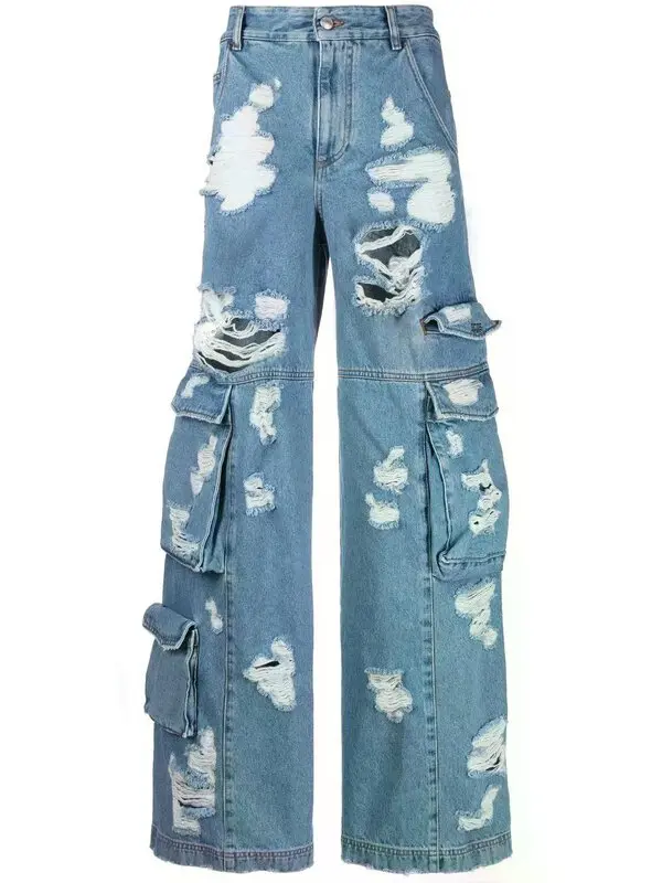 Gcds Distressed Wide-leg Cargo Jeans