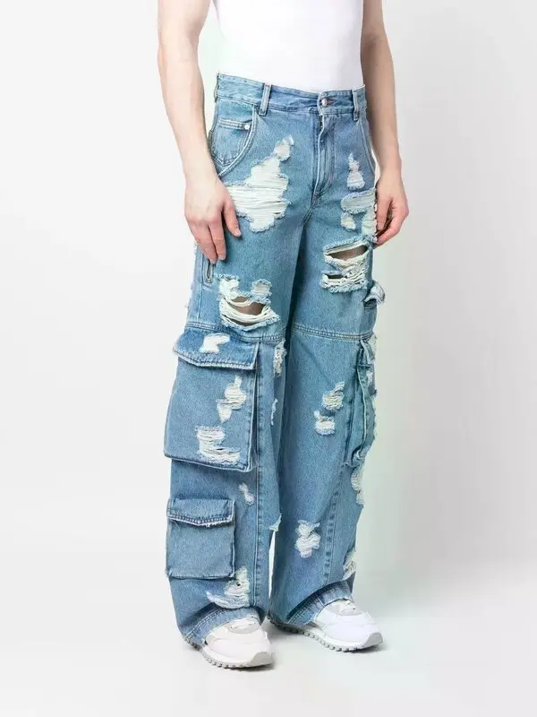 Gcds Distressed Wide-leg Cargo Jeans