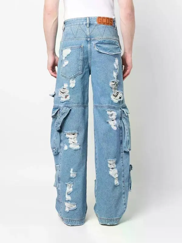 Gcds Distressed Wide-leg Cargo Jeans