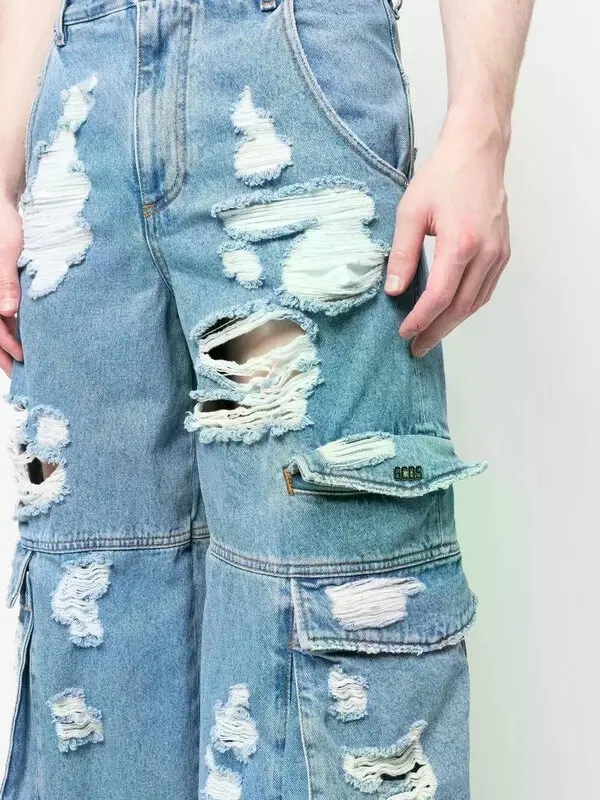 Gcds Distressed Wide-leg Cargo Jeans