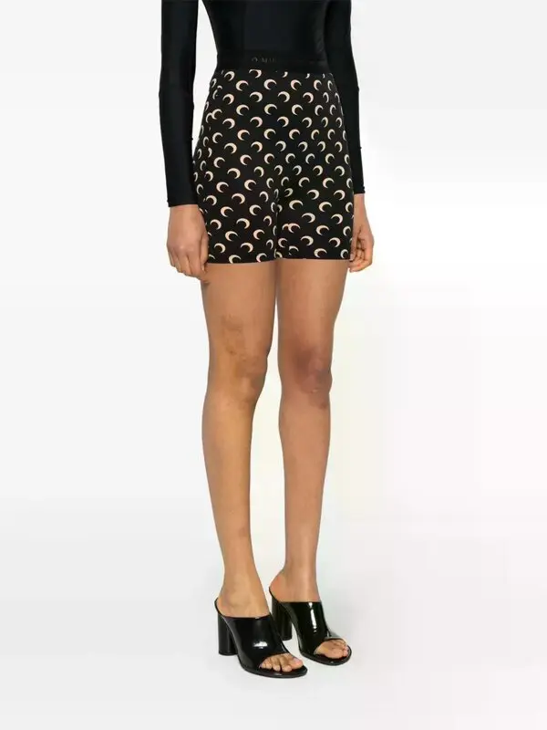 MARINE SERRE High-waisted Moon Print Shorts - Black