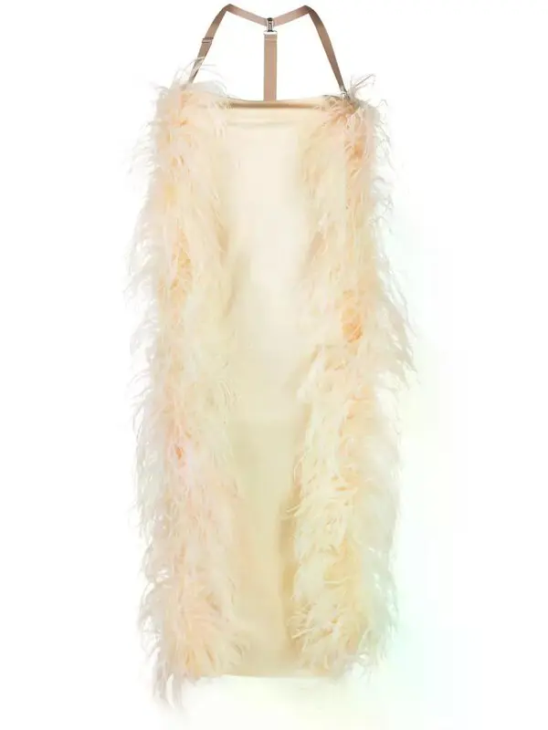 Sportmax Ussita Feather-trim Midi Dress - Neutrals