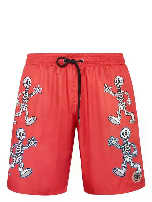 Philipp Plein Skeleton-print Swim Shorts - Red