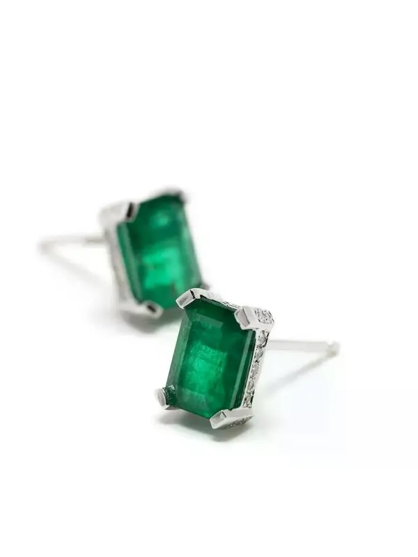 Shay 18kt White Gold Emerald And Diamond Stud Earrings